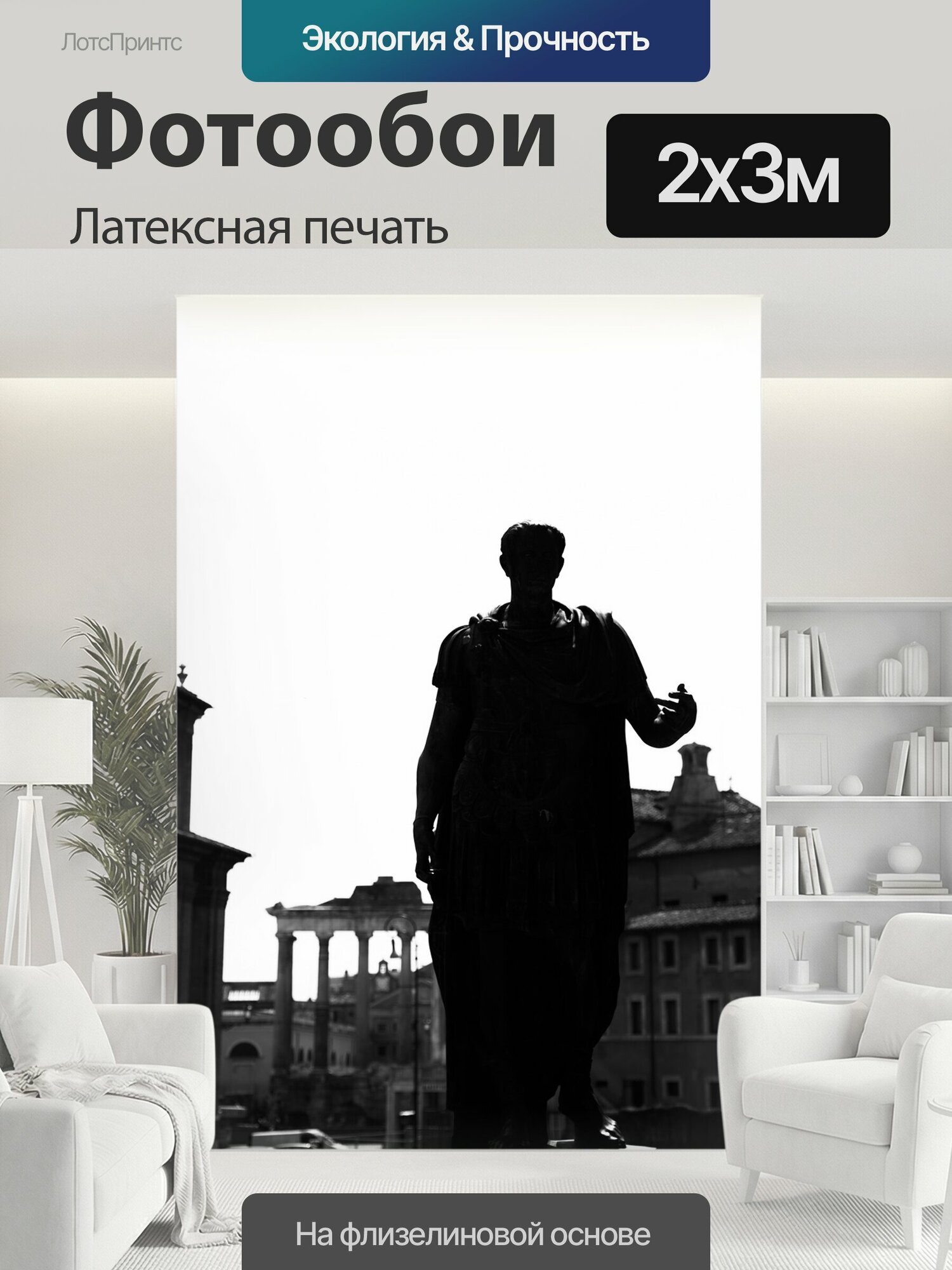 Фотообои моющиеся ударопрочные "Цезарь, статуя, рим" 200x300 см. латексная печать