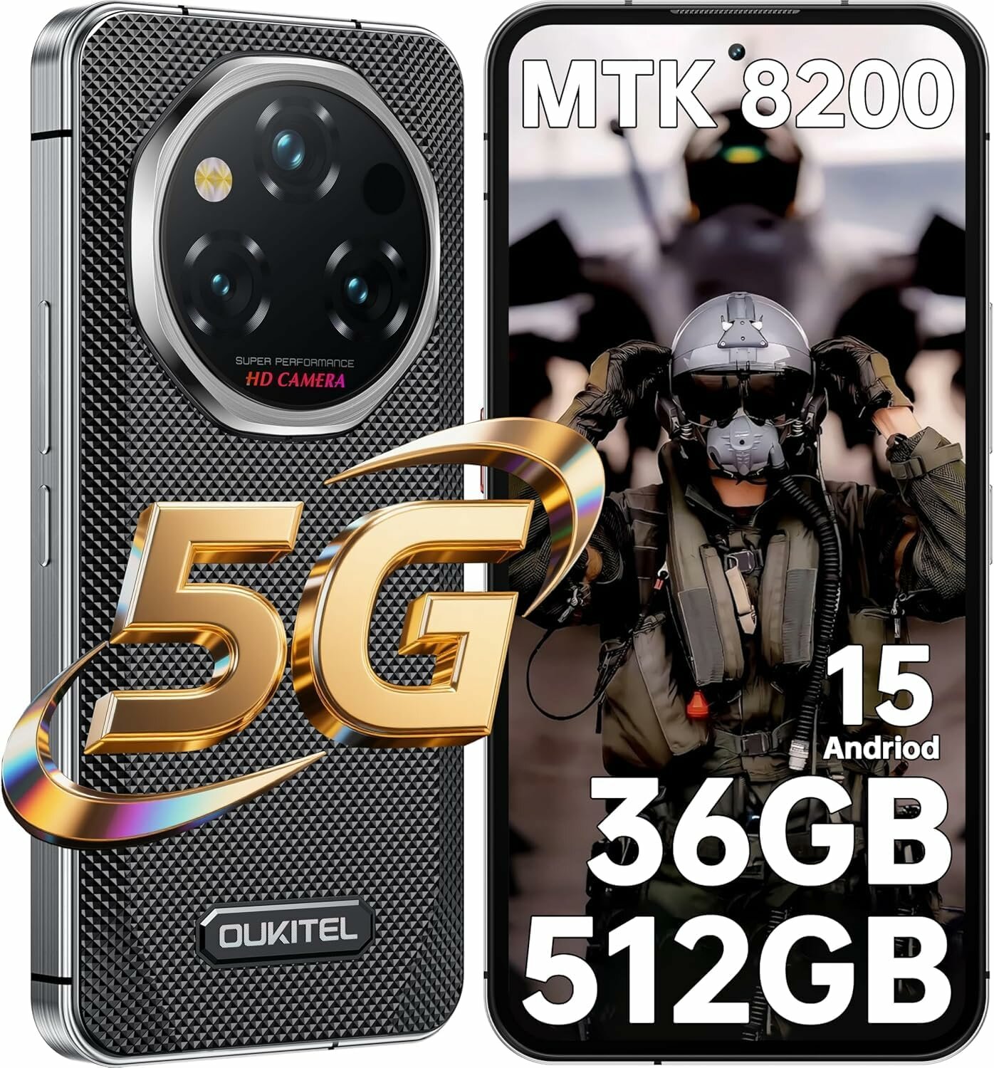 OUKITEL WP210 5G, 36 (12+24) ГБ + 512 ГБ, 8800 мАч, 6,7-дюймовый AMOLED-дисплей, Android 15