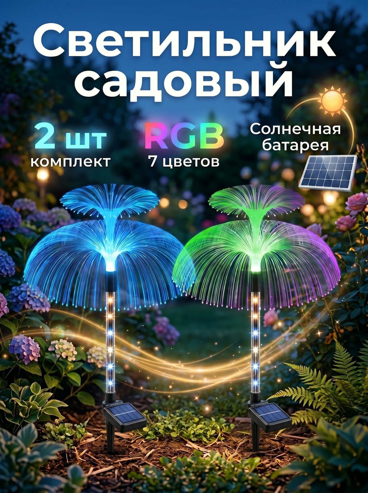 Садовый светильник на солнечной батарее уличный двойной, 2 шт, беспроводной, автономный, водонепроницаемый, ландшафтный фонарь для дачи и сада