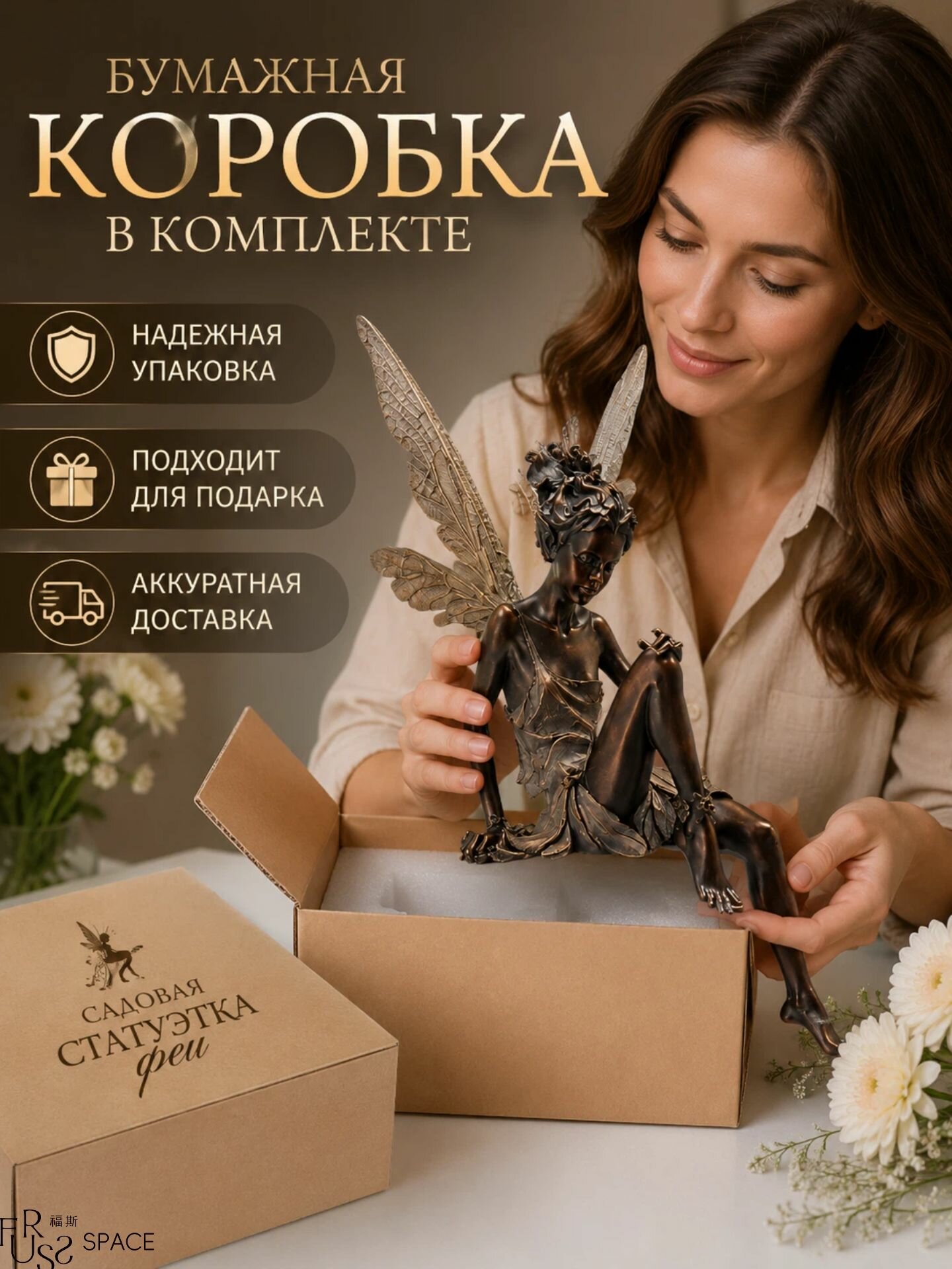 Садовая фигурка с подсветкой, бежевый цвет, декор для дачи и сада, размер 16x10x5 см — фото 1