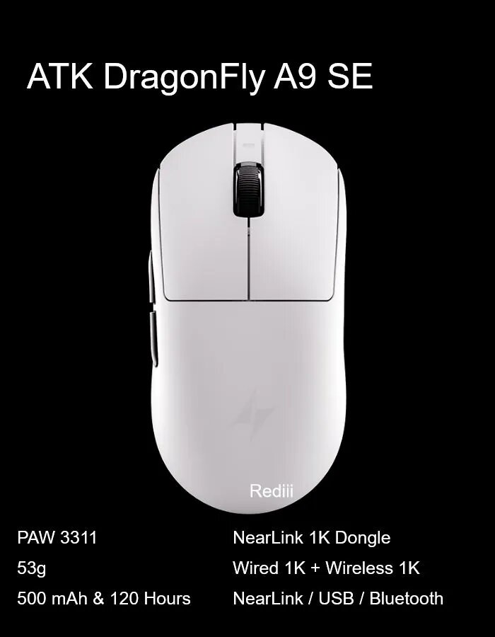ATK Игровая мышь беспроводная DragonFly A9 SE, белый