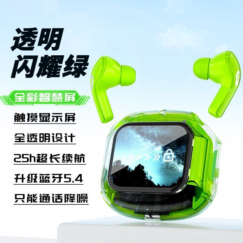 Беспроводные TWS-наушники Air31 Bluetooth 5.3 прозрачный кейс поколение 3 зеленый
