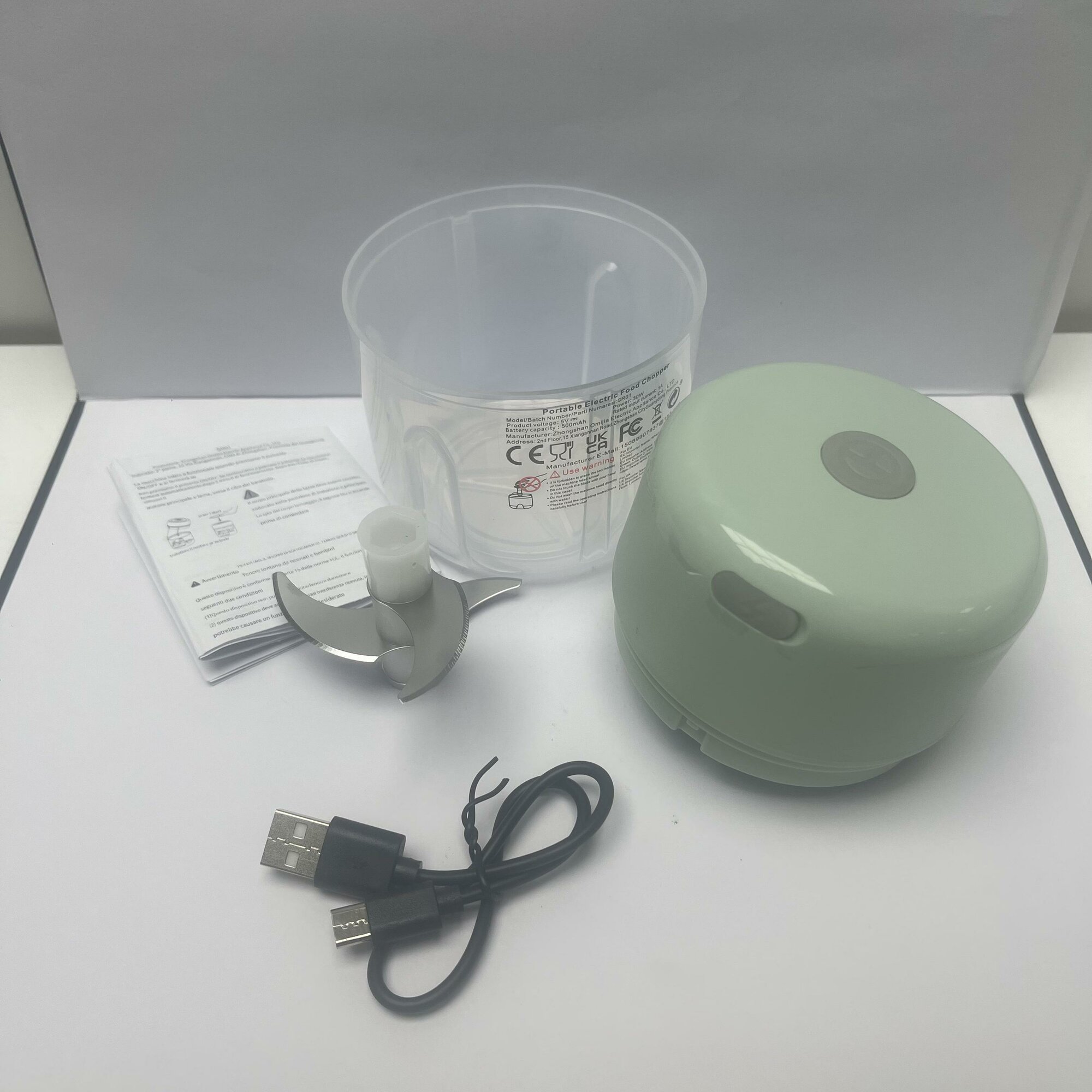 Электрический мини-кухонный комбайн 5 в 1 с USB-питанием (мясорубка, овощерезка, чеснокодавка), зеленый