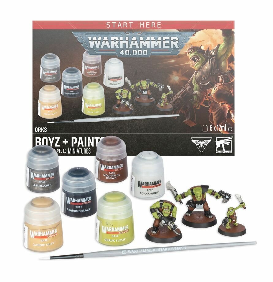 Набор красок и инструментов для моделирования Warhammer 40000. Orks: Boyz + Paints (11 редакция)