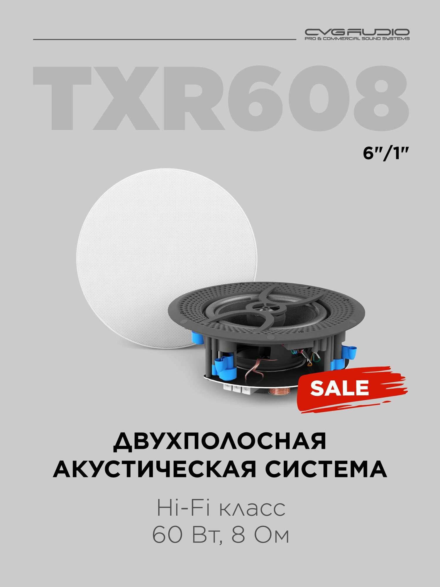 Акустическая система двухполосная встраиваемая Hi-Fi класса CVGAUDIO TXR608