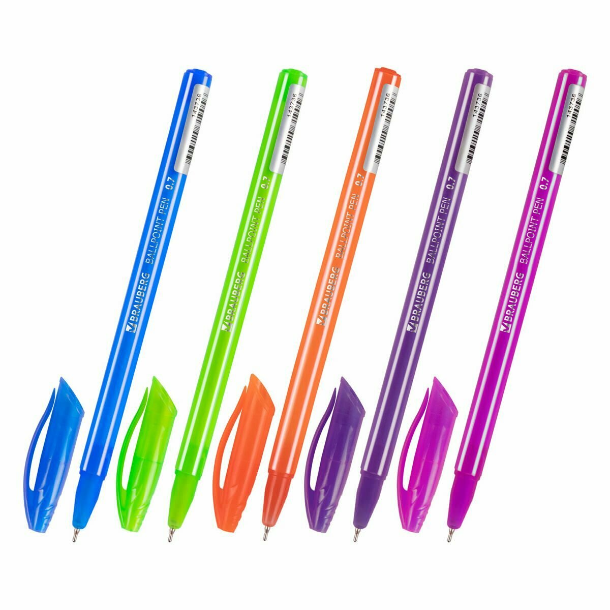 Ручка шариковая Brauberg Stripes (0.35мм, синяя, корпус цветной, масляная основа) (143736), 30шт.