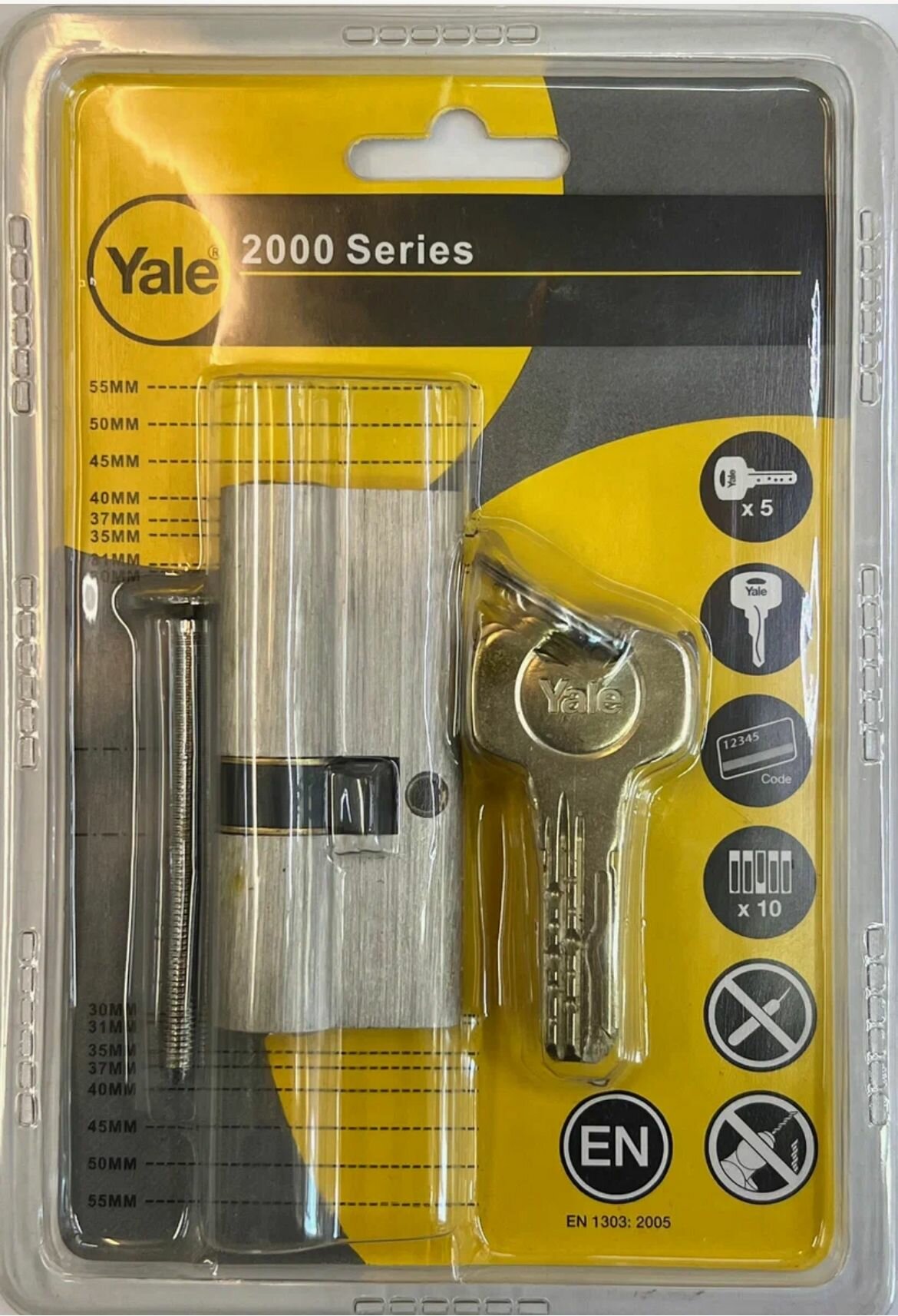Цилиндровый механизм Yale 2000 Series (L70 30/40) хром