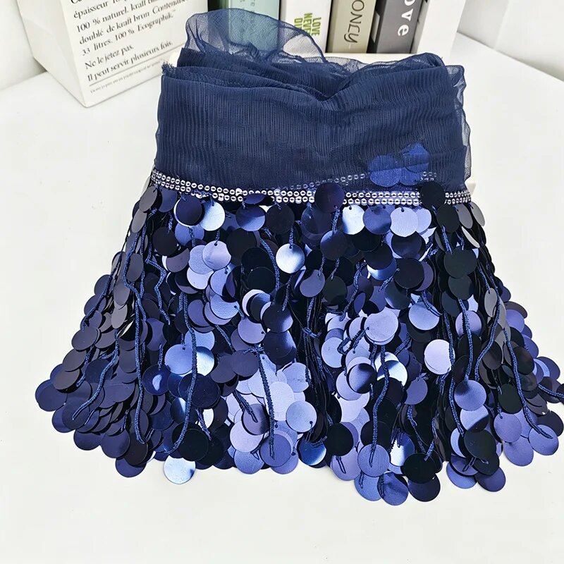Блестящая лента с кисточками и кружевом Meetee 1/2/4/5 ярдов Синий, 17cm-5Yards, NavyBlue
