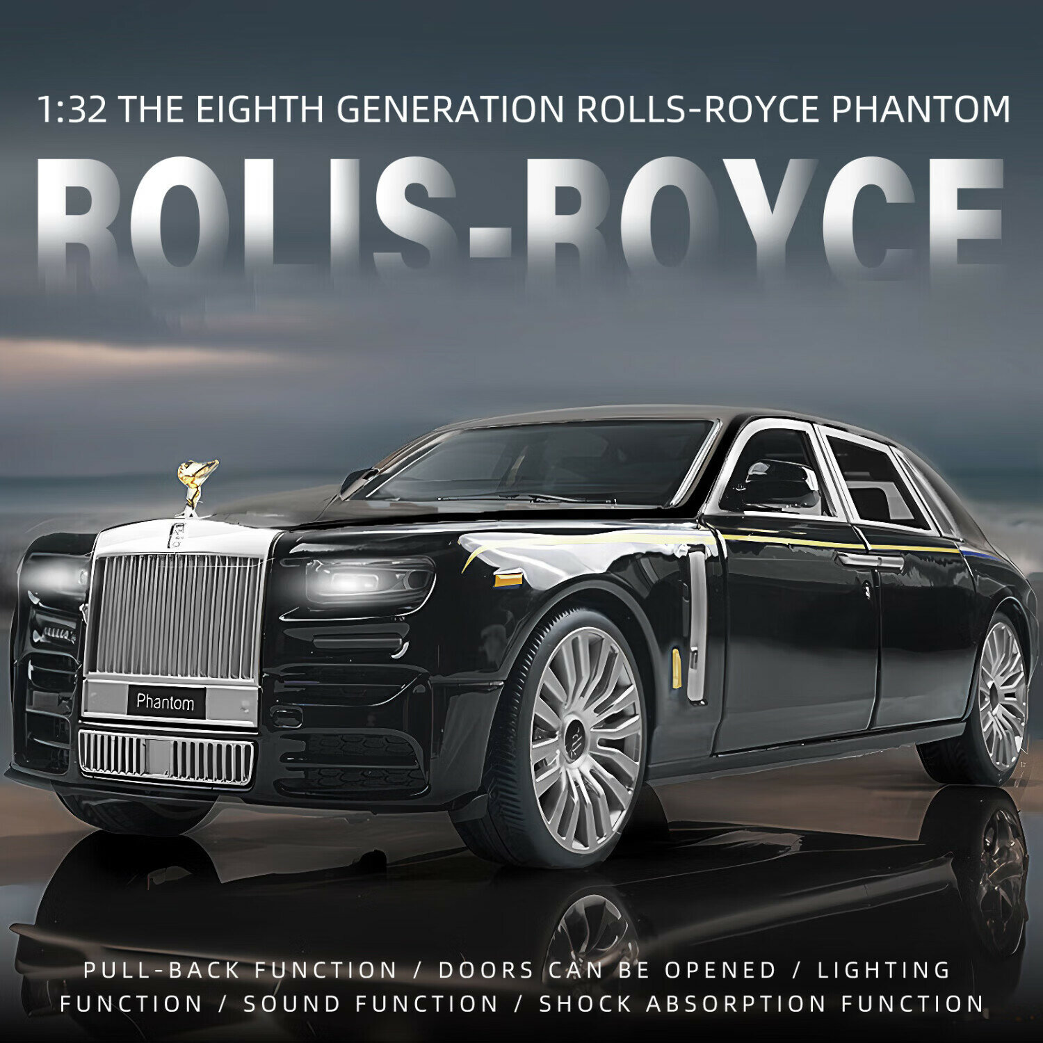Heimanba 1:32 Rolls-Royce Phantom Металлическая модель автомобиля для детей Черная подставка Цвет：1:32 Rolls-Royce