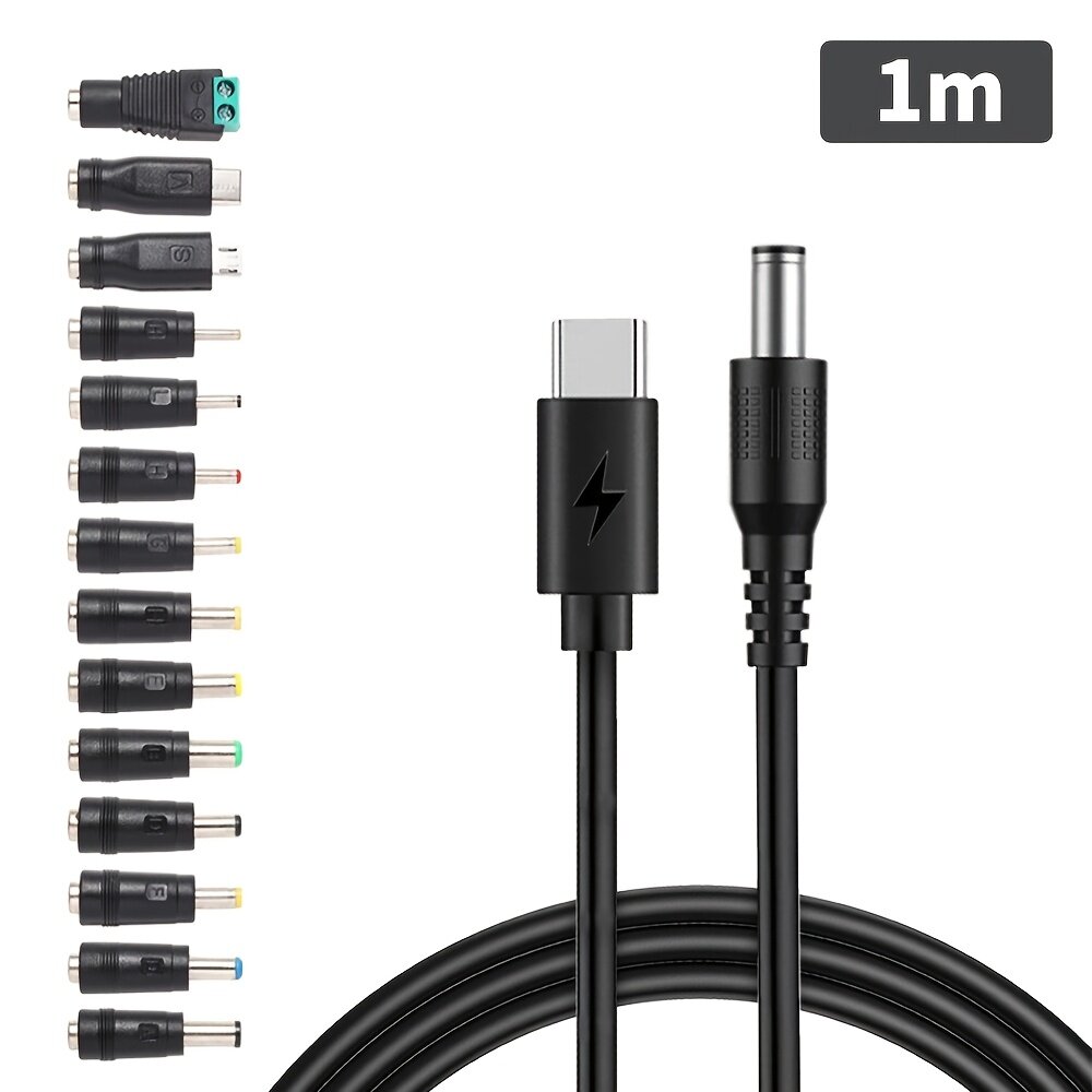 Многофункциональный кабель Type-C на DC 5V и 14-портовый DC адаптер для ноутбука, роутера, вентилятора, черный