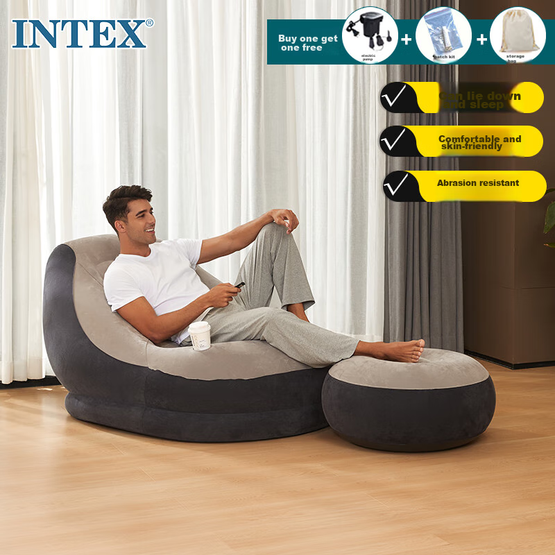 INTEX 68564 Набор надувного кресла с ворсом и электронасосом для домашнего балкона Цвет：Надувное кресло с подставкой