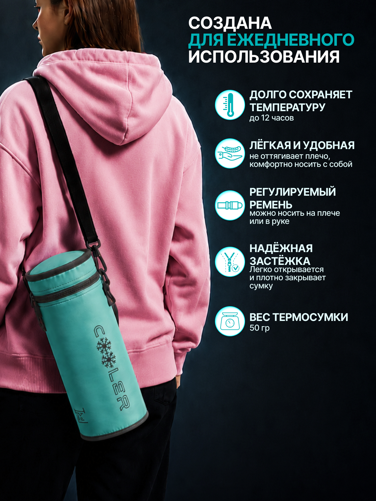 Термосумка холодильник 2 литра, сумка-тубус для бутылок, напитков, маленькая — фото 1