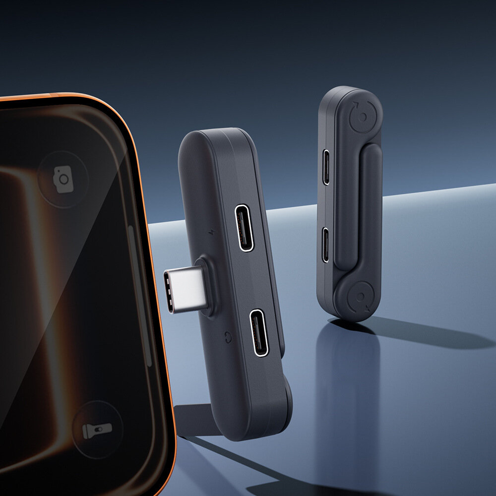 2-в-1 240W Стойка-адаптер Type C на Type C складной OTG-адаптер с USB 2.0 передачей данных и быстрой зарядкой 240W, черный