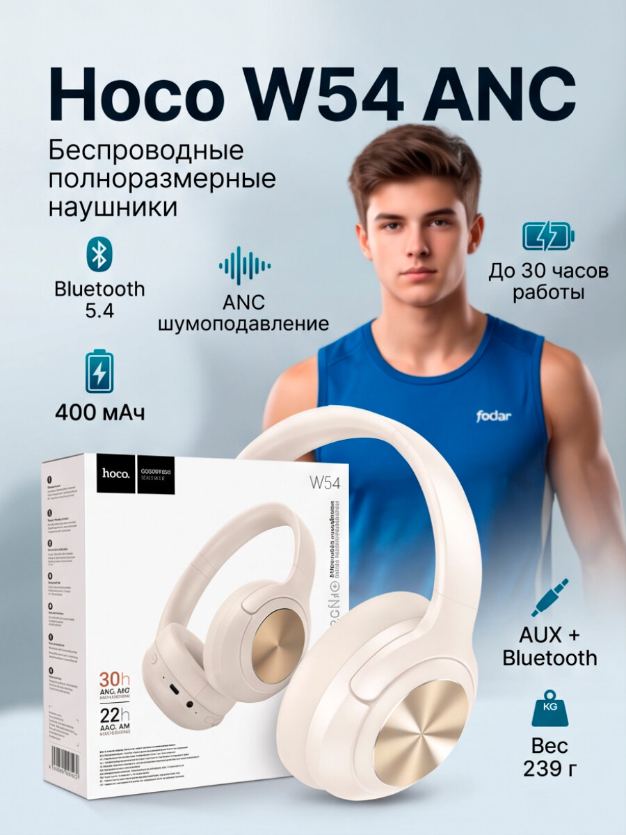 Наушники беспроводные полноразмерные ANC Hoco W54 белый