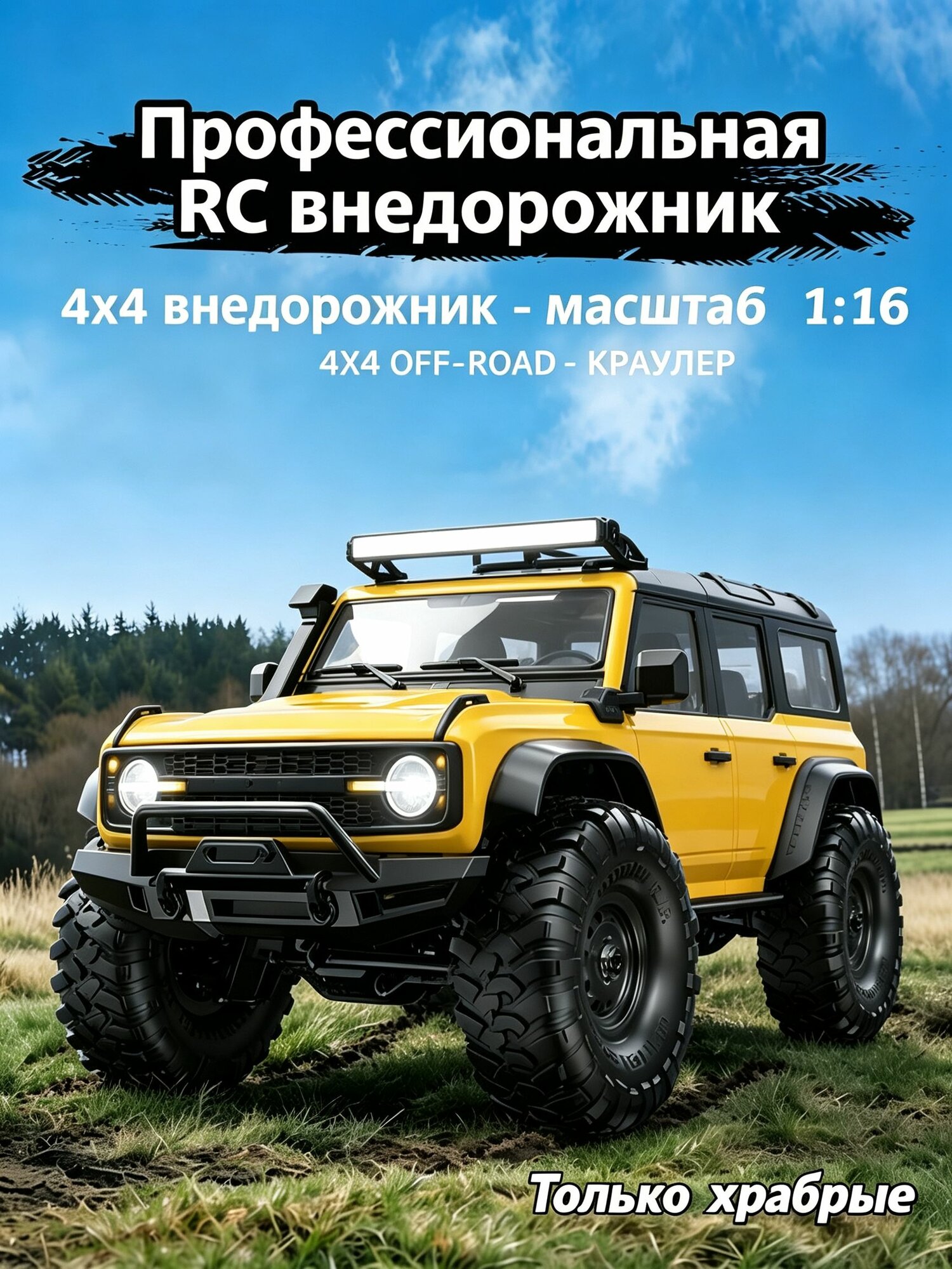 Радиоуправляемая машинка 1:16 RC краулер 4WD внедорожник с LED фарами и аккумулятором, подарок мальчику