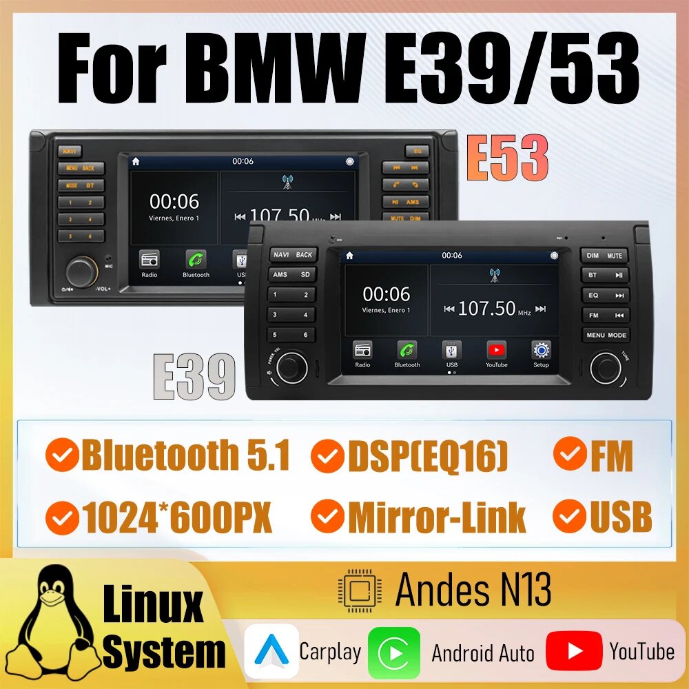 Автомагнитола 7" Linux E53 BMW E39/E53, Carplay, Android Auto, AHD — фото 1