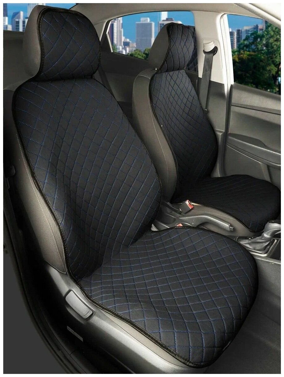 Накидка на сиденье автомобиля 2шт PREMIUM SELECT в авто, синяя нить, чёрный , Алькантара, универсальные