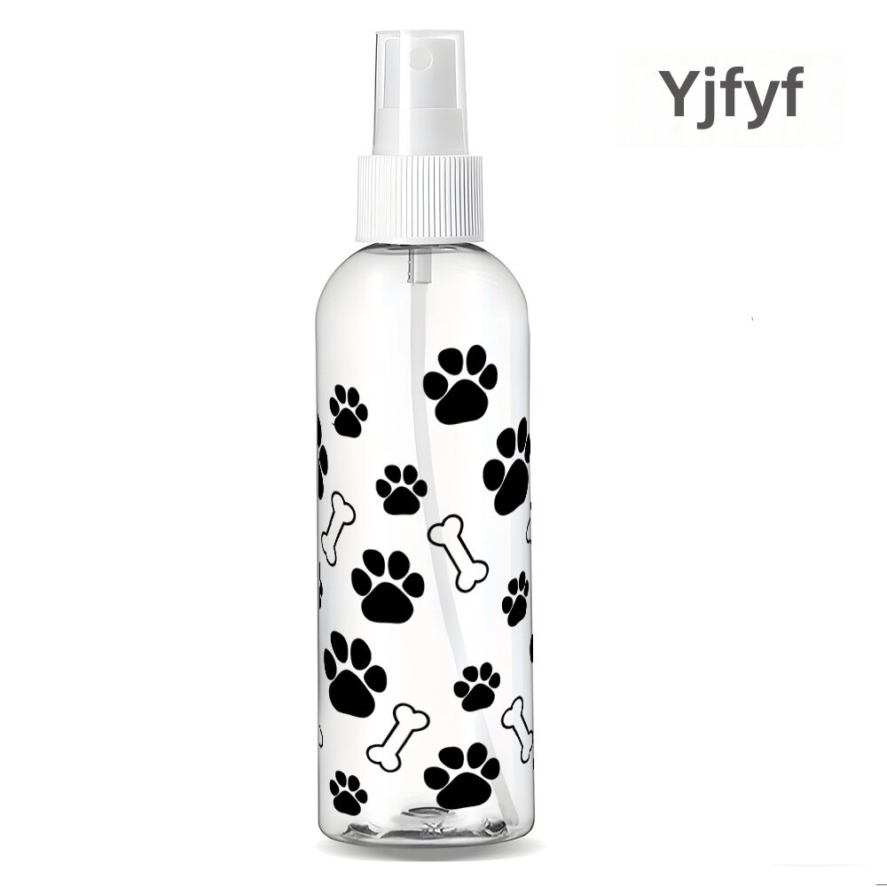 Прозрачная пластиковая бутылочка с распылителем, 100 мл, белый распылитель, рисунок кошачьи лапки и собачьи косточки, для эфирных масел, парфюма и ухода за кожей, для салона, сада и уборки, многоразовая дорожная герметичная