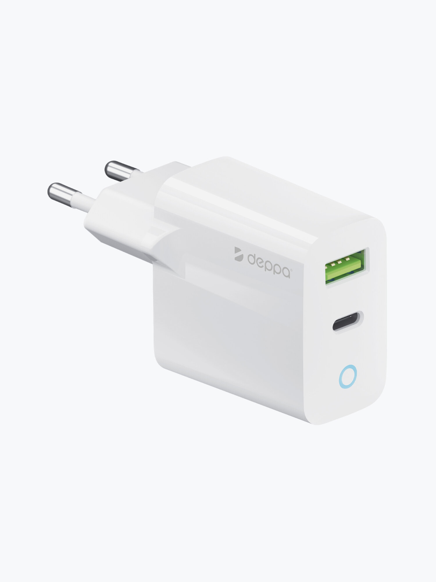 Сетевое зарядное устройство USB-C + USB A, PD 3.0, QC 3.0, 20Вт, белый, Deppa 11398