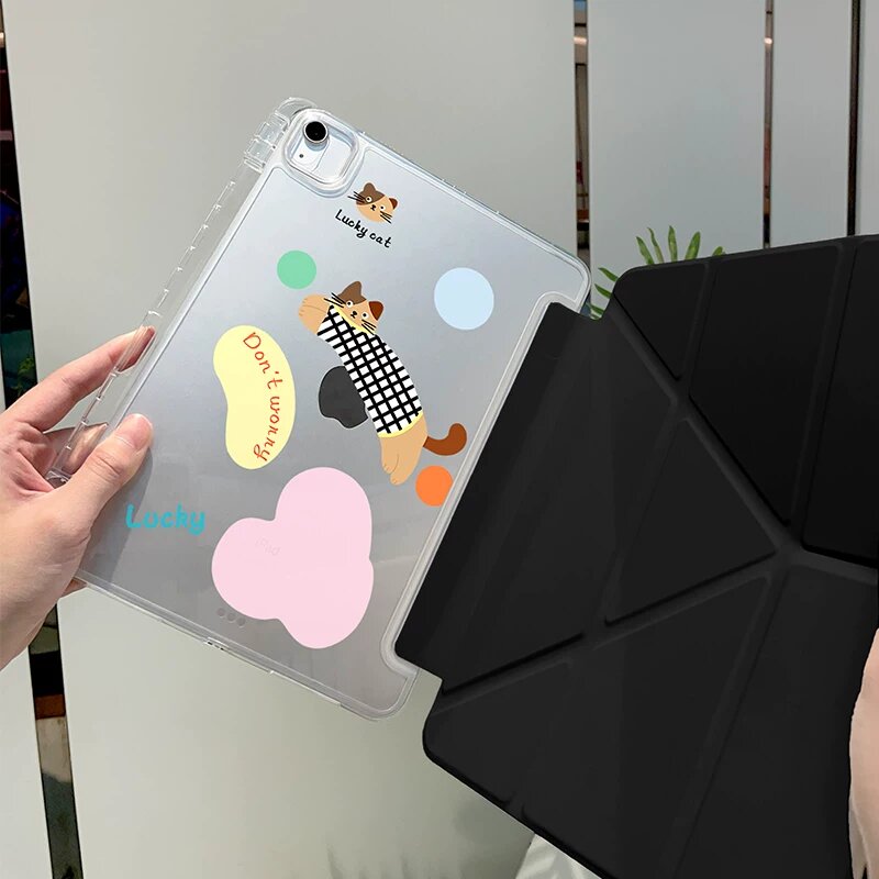 IPad Pro 2020-2022 (11 дюймов) Премиум Черный 3+Y Складная Высокопрозрачная Обложка с Котиком-Кленом на Задней Пленке