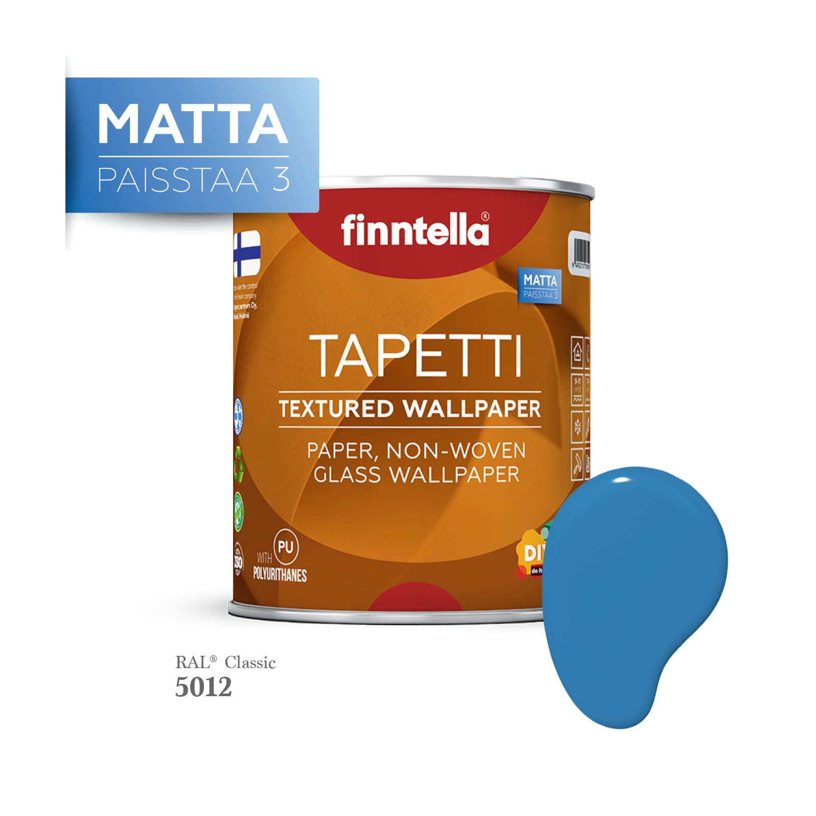 Матовая краска для обоев под окраску TAPETTI Matta FINNTELLA, Цвет RAL 5012 Голубой (Light blue), 0,9л