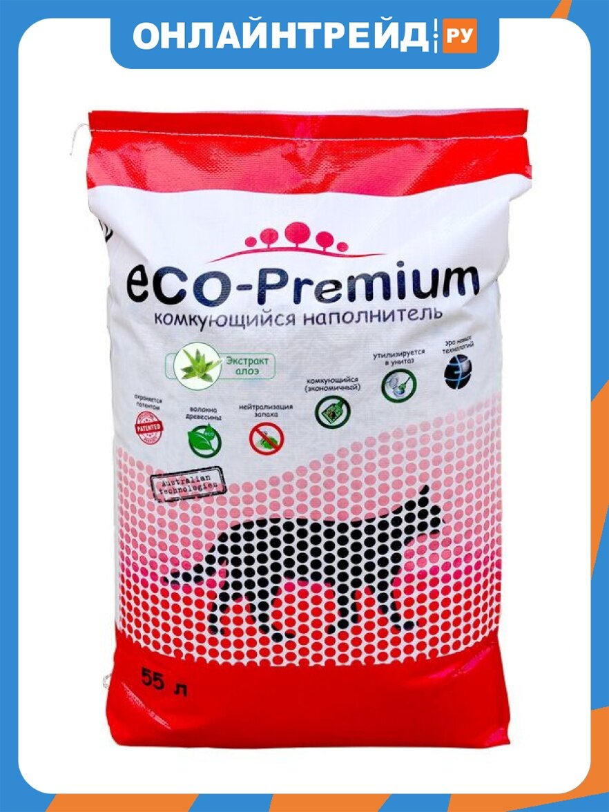 Наполнитель для кошачьих туалетов Eco Premium Алоэ древесный комкующийся с ароматом Алое 20,2 кг 55 л
