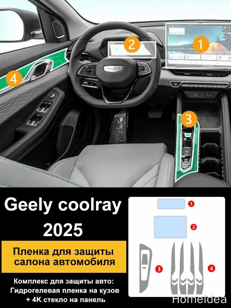 Защитная пленка Geely Coolray 2025 прозрачная гидрогелевая для приборной панели и консоли антицарапин