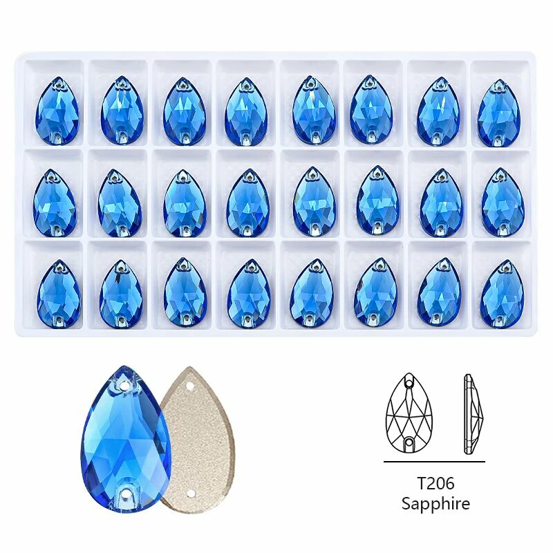 Стразы пришивные BOBOHOO K9 из стекла Синий, 11x18mm - 24Pcs, T206 Sapphire