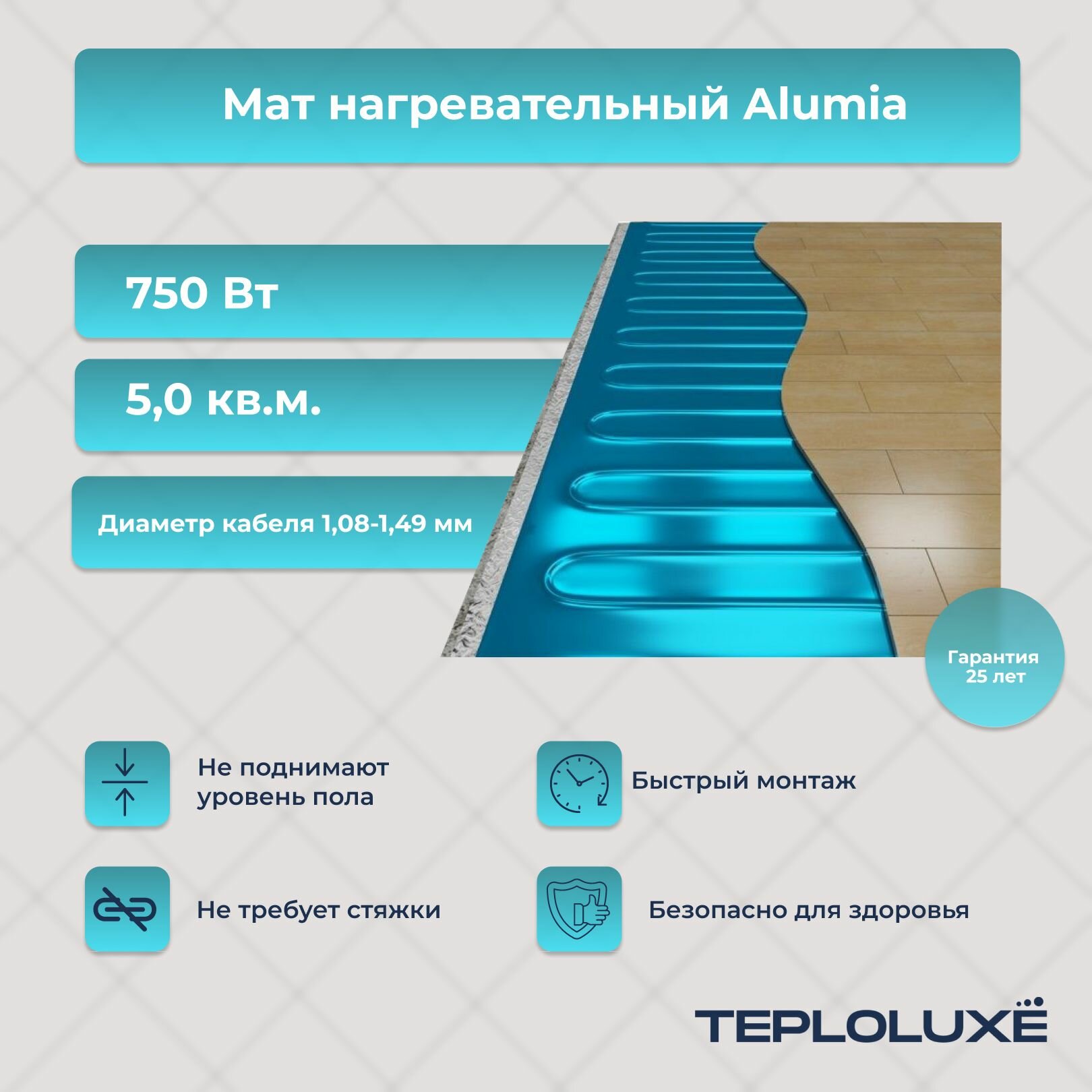 Мат нагревательный "Теплолюкс" Alumia 750 Вт/5,0 кв. м, ультратонкий, на фольге