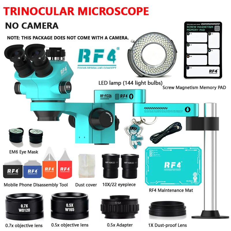 RF4 Настольный стереомикроскоп 500X с камерой 4K No camera