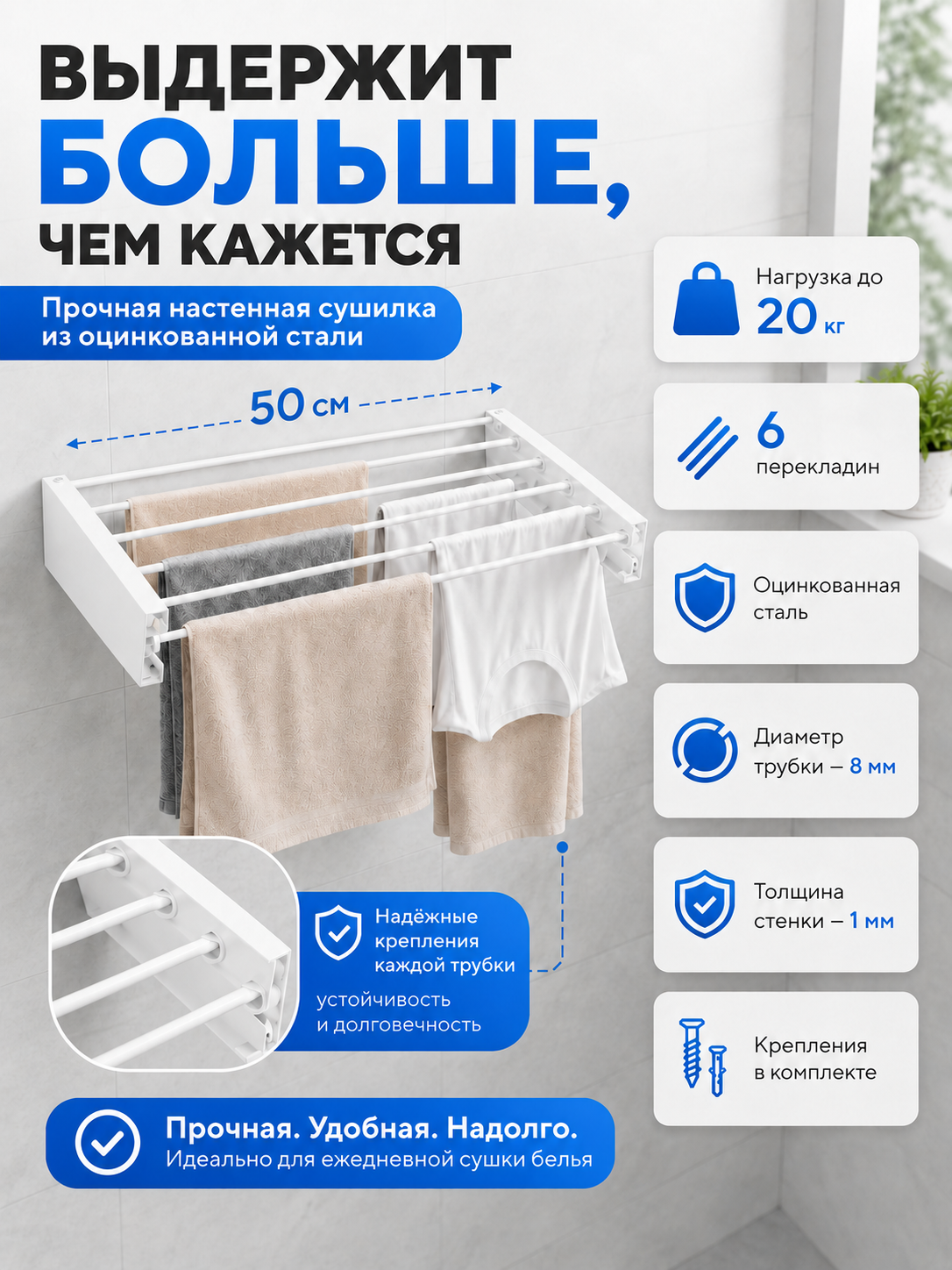Настенная сушилка Офион, складная, оцинкованная сталь, белая