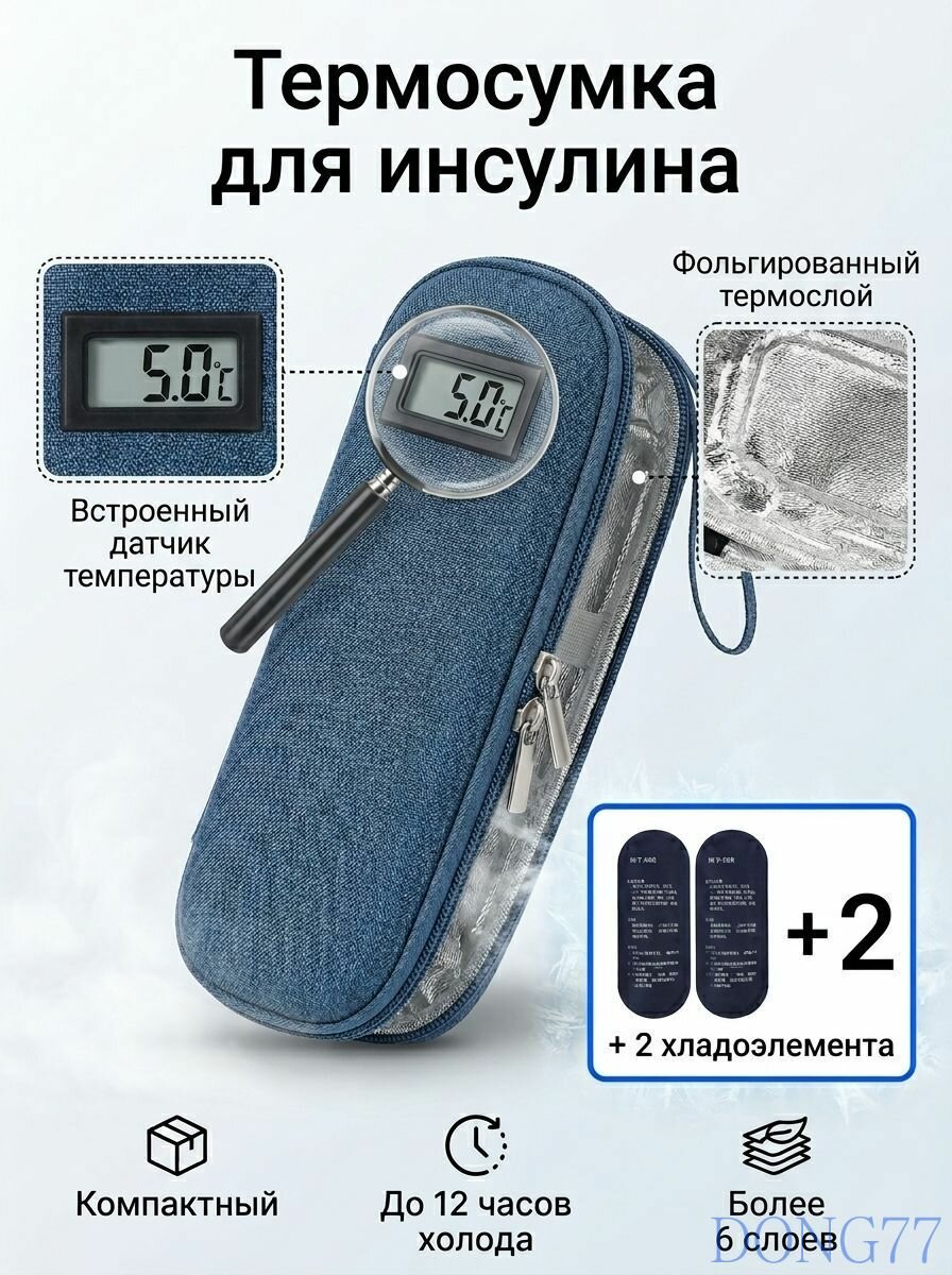 Термопенал для инсулина с дисплеем, набор с 2 хладоэлементами - сумка-холодильник для лекарств, дорожный чехол для шприц-ручек для диабетиков набор с хладоэлементами для инсулина сумка-холодильник для шприц-ручек термопенал для диабетиков