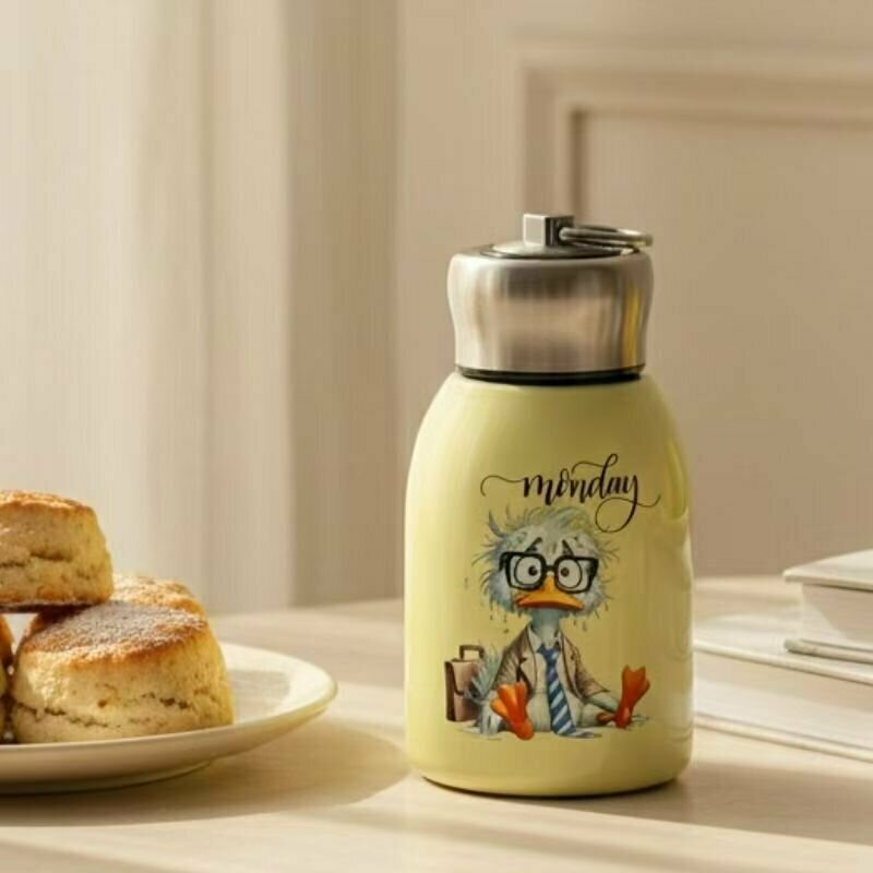 Миниатюрная термобутылка для воды с мультяшным рисунком, портативная карманная кружка из нержавеющей стали.
