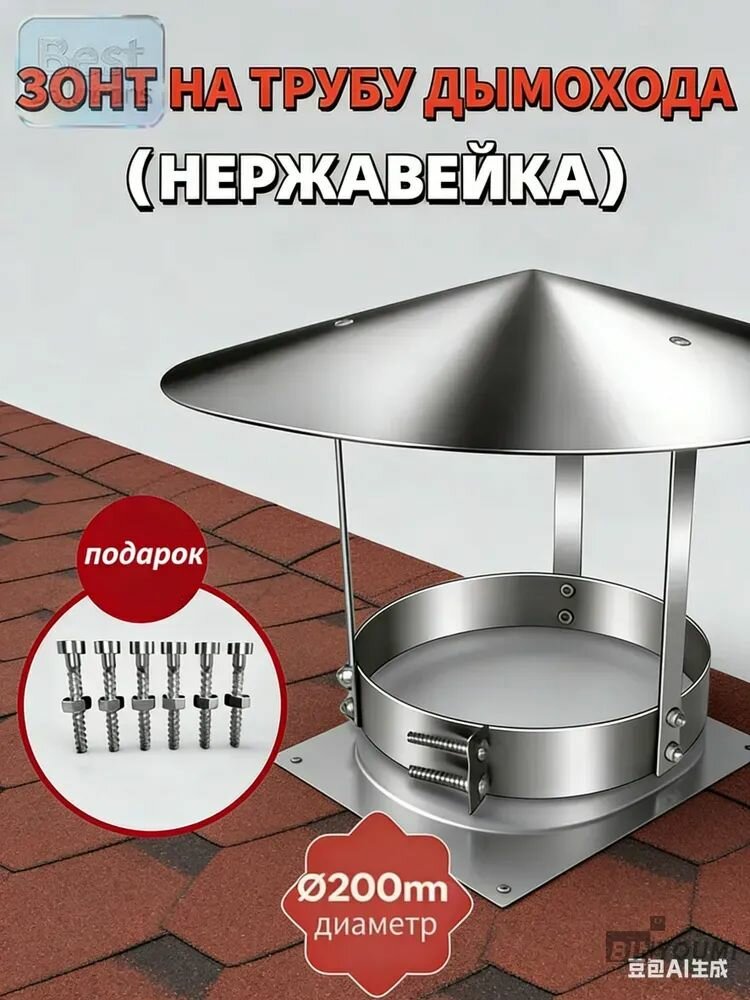 Зонт на трубу дымохода Ф200 мм. Нержавейка