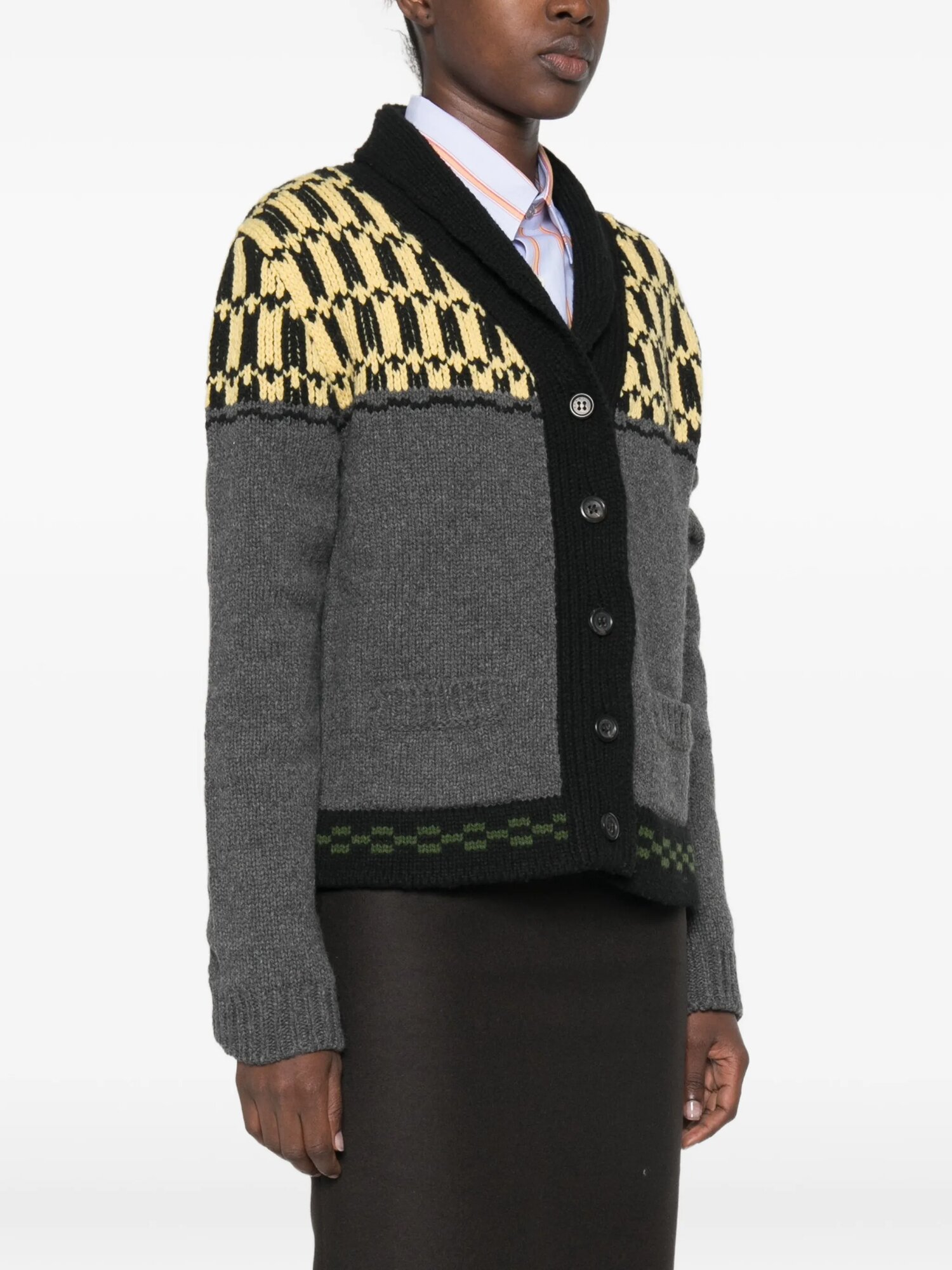 Кардиган Marni Geometric-pattern shawl-collar cardigan, размер 42, серый — фото 1