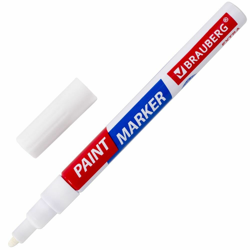 Маркер-краска лаковый EXTRA (paint marker) 2 мм, белый, усиленная нитро-основа, BRAUBERG