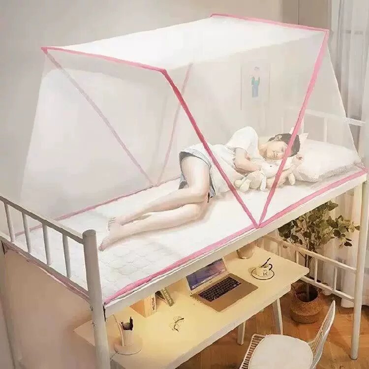 Розовая москитная сетка для кровати 1.5м 190x135 см складная для комнаты