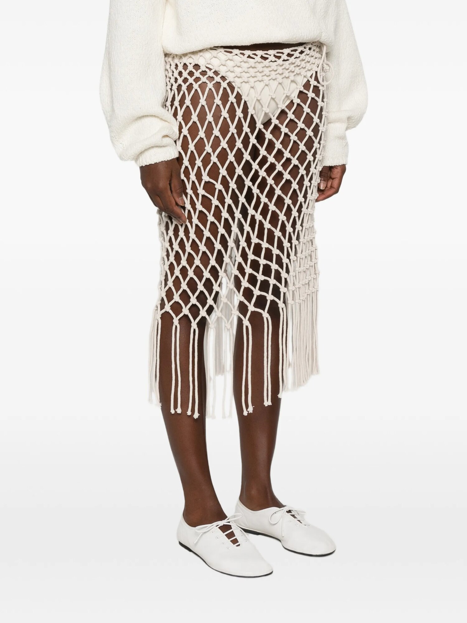 Юбка The Frankie Shop Macramé fringed midi skirt, размер 36 — фото 1