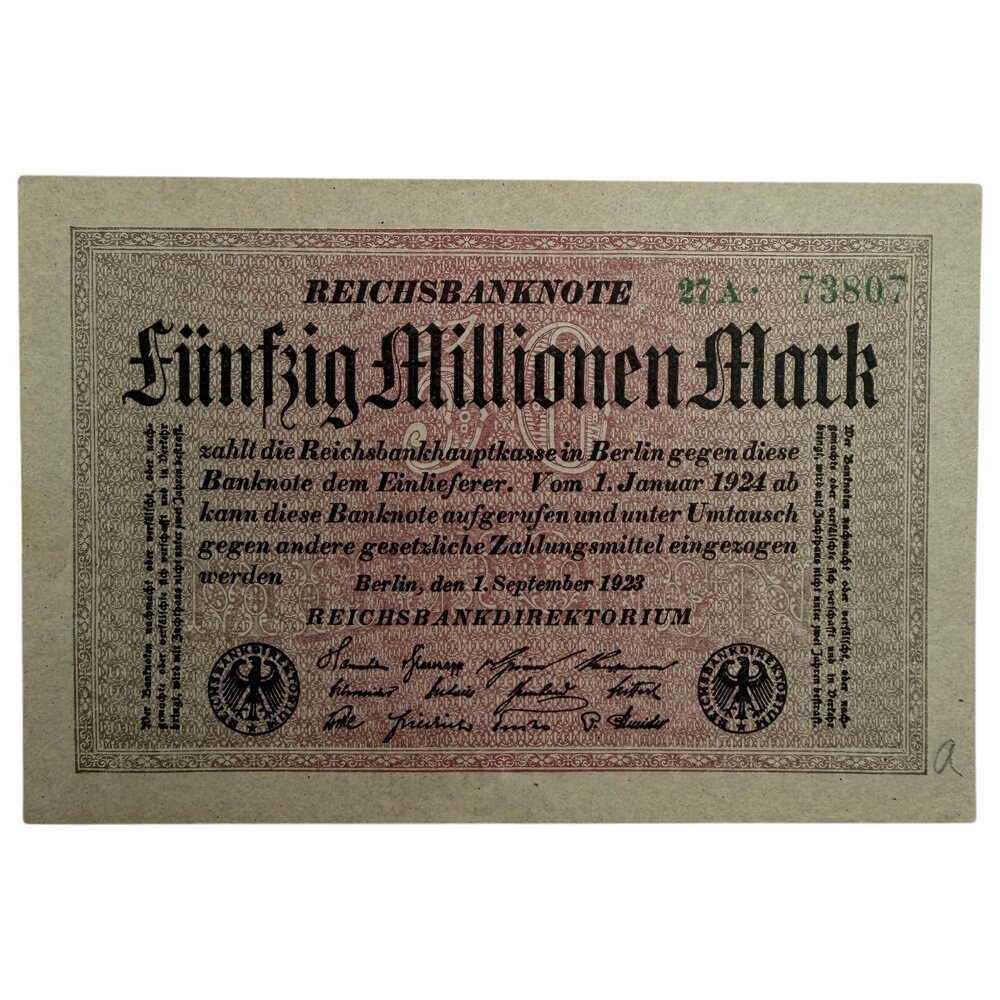 Веймарская республика 50000000 (50 миллионов) марок 1923 г. (01.09) (ВЗ - Цветы) (Серия 27A)