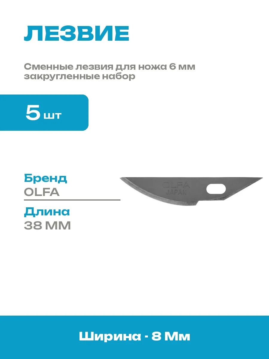 Лезвия для перового ножа 6 мм закругленные комплект 5 шт