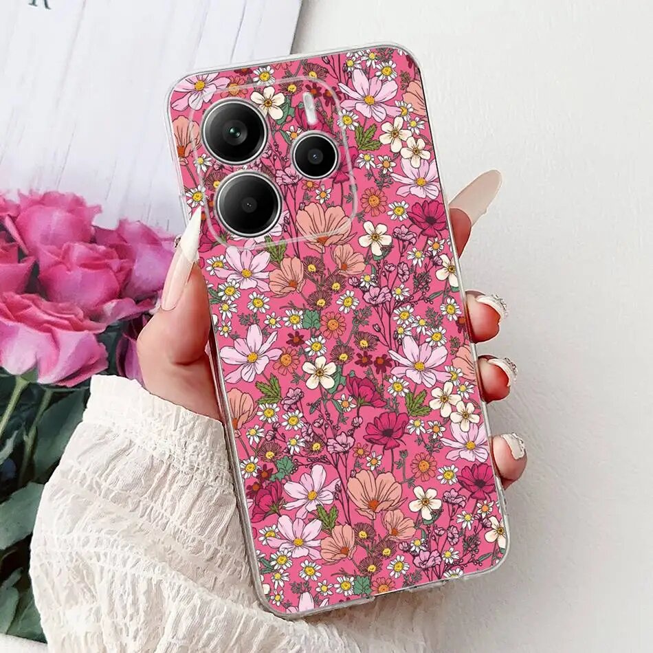 Для Xiaomi Redmi Note 14 4G Note14S Чехол для телефона Redmi Note 14s Note 14 4G Элегантный мягкий силиконовый чехол из ТПУ с цветочным принтом кота