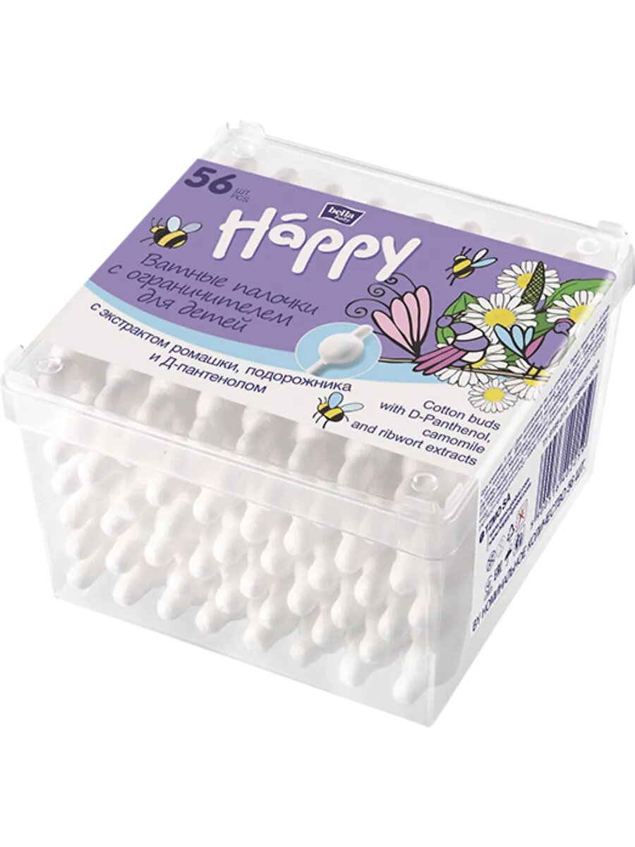 Bella Ватные палочки Baby Happy детские с экстрактом ромашки 56 шт