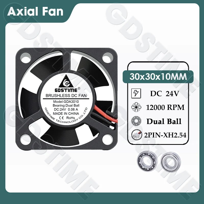Бесщеточный вентилятор Gdstime 3010 30x10 мм 5Pcs 3010 Axial Fan, 24V Ball 2PIN-XH