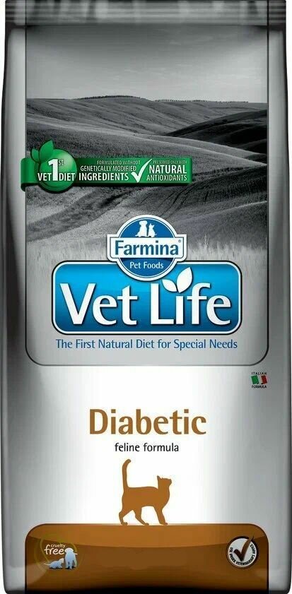Cухой корм Farmina Vet Life Diabetic для кошек, для регуляции поступления глюкозы при сахарном диабете, Фармина Вет Лайф лечебный рацион со вкусом курицы, 10кг