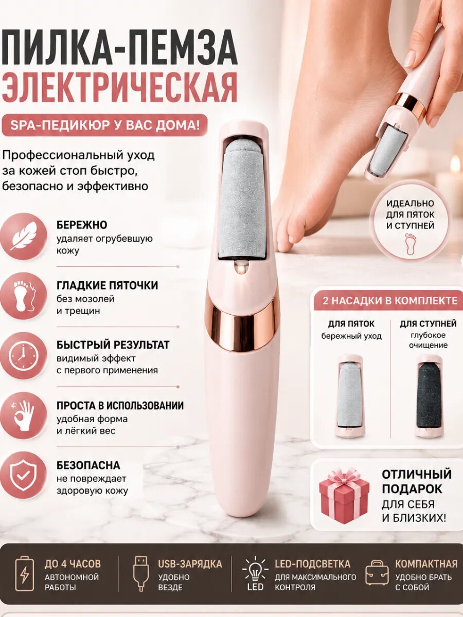 Электрическая пилка для пяток USB, педикюр дома