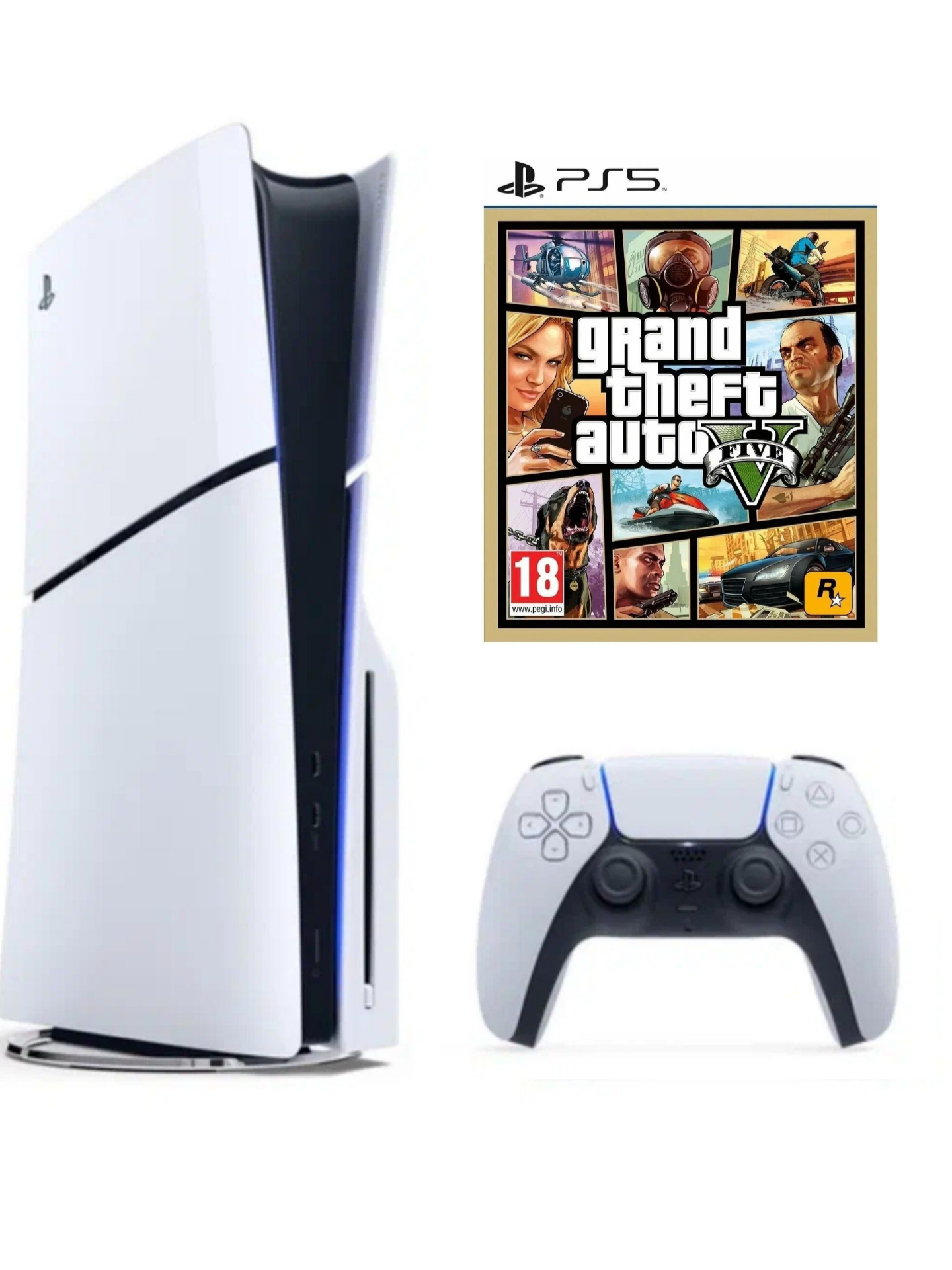 Игровая приставка Sony PlayStation 5 Slim, с дисководом, 1000 ГБ SSD, игра GTA 5