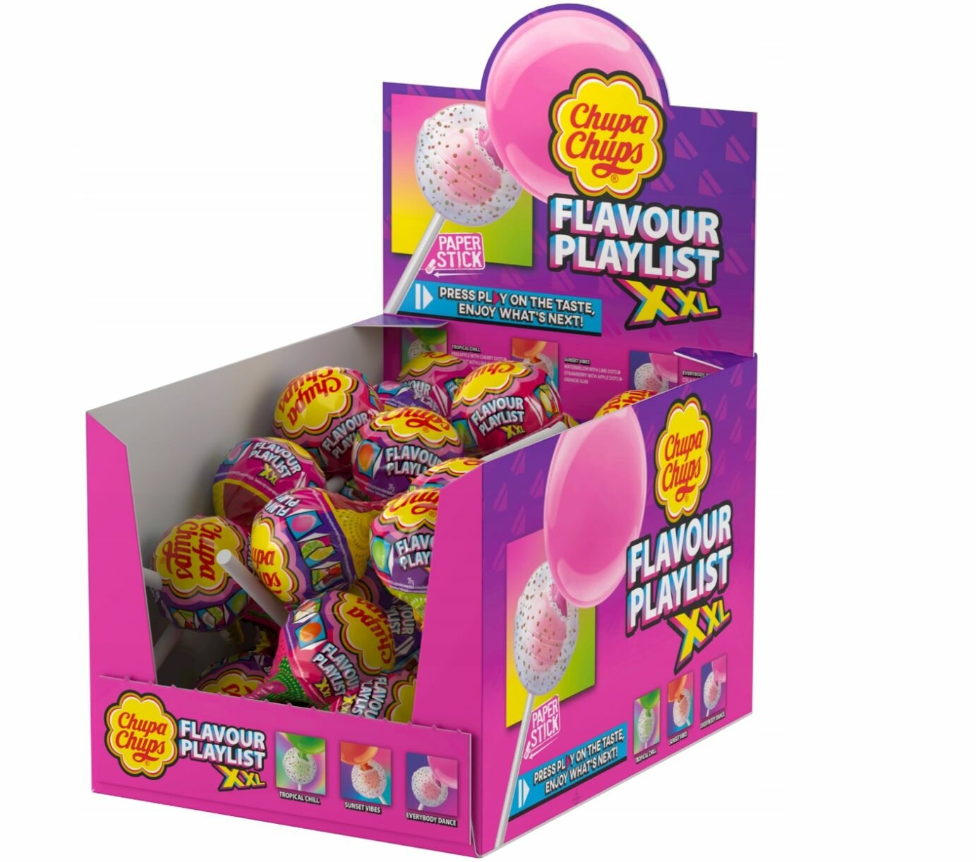 Леденцы с жевательной резинкой Chupa Chups Flavour Playlist XXL, 25х29 г - 8410031974843