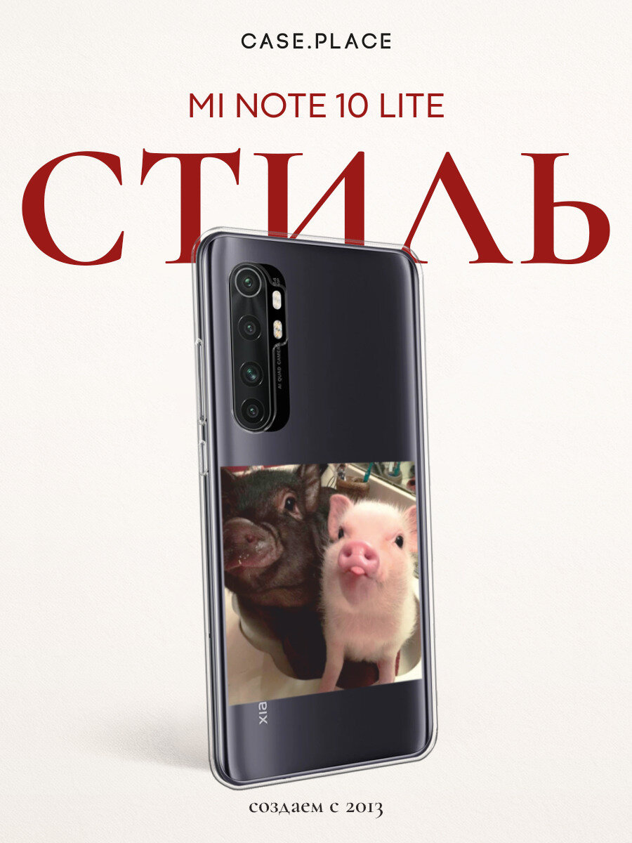 Чехол на Xiaomi Mi Note 10 Lite / Сяоми Ми Нот 10 Лайт с принтом Два поросенка, прозрачный