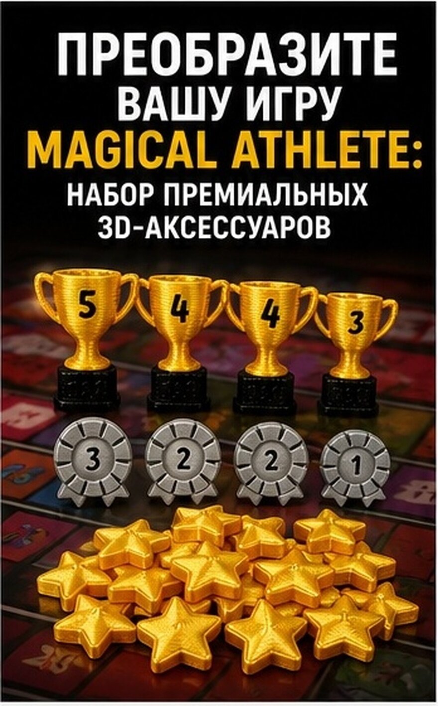 Набор бумажных аксессуаров magical athlete с 4 трофеями, 4 медалями и 25 звёздами для настольной игры