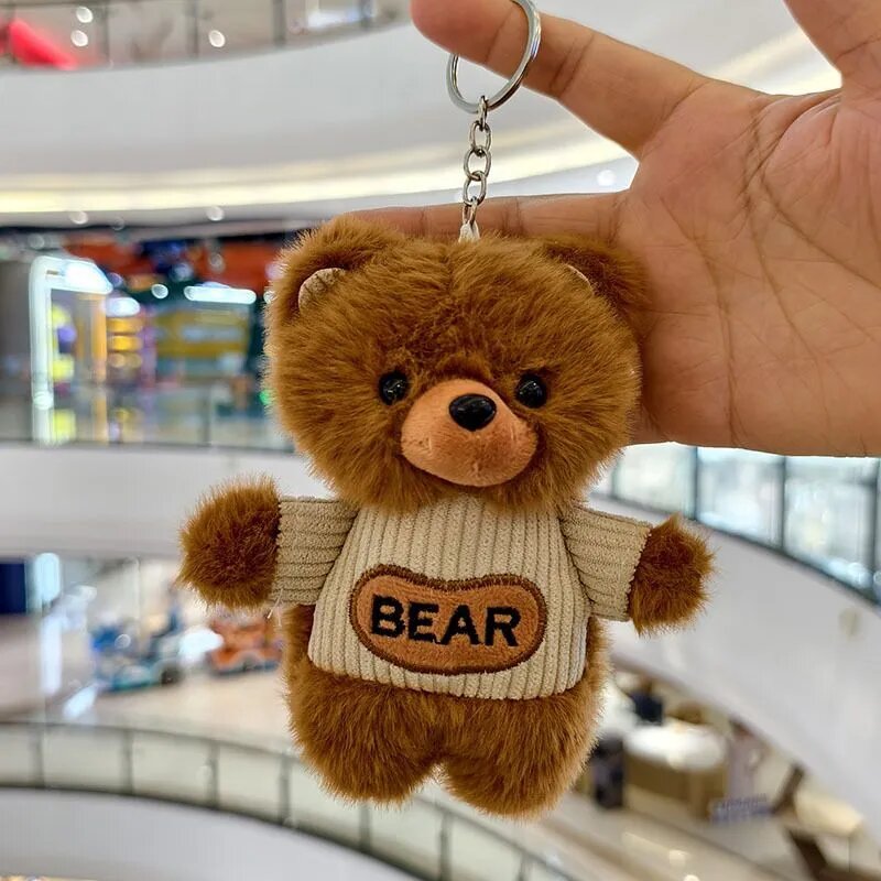 Плюшевый брелок-мишка 14 см 30 г с надписью BEAR, мягкая подвеска для рюкзака, сумки и ключей.